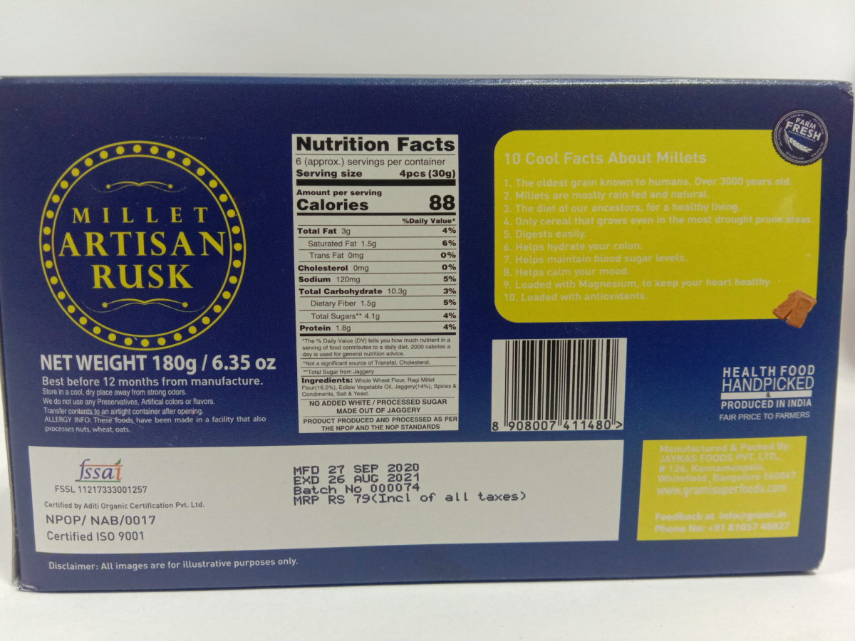 Ragi Millet Rusk-180gms | Buy Online - Organic Sphere