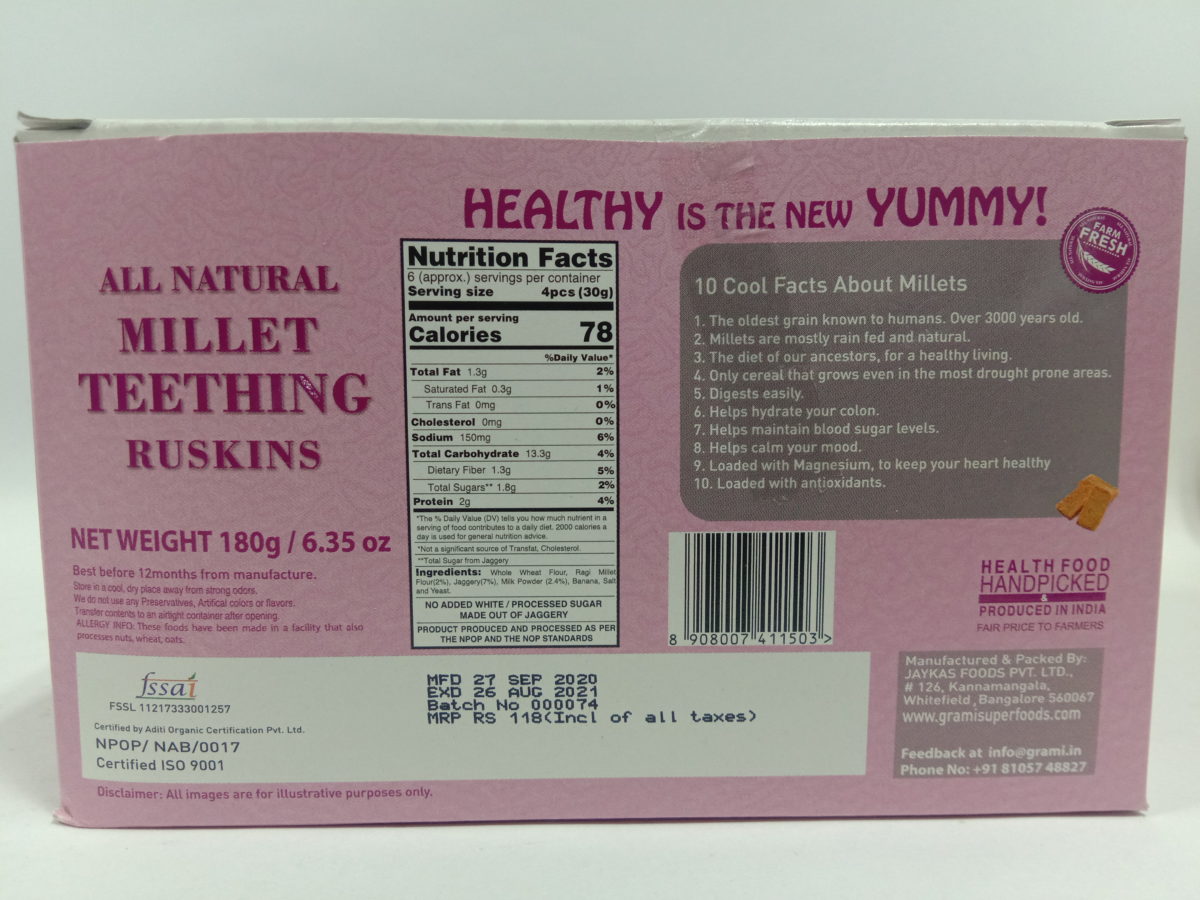 Millet Teething Rusk-180gms | Buy Online - Organic Sphere
